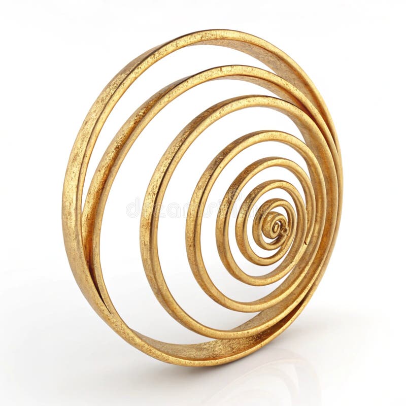 3D Abstract Golden Spiral Shape Isolated on White Background Stock ...