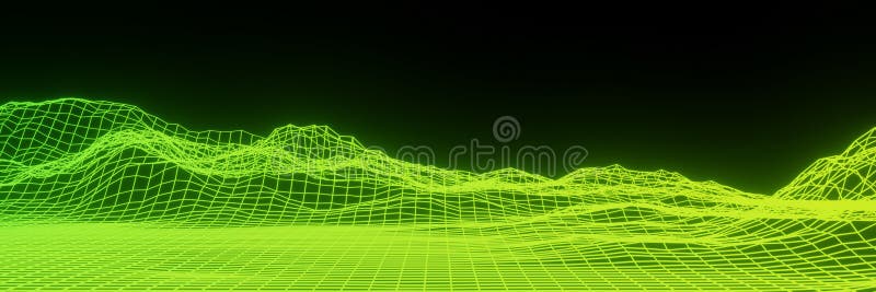3D Abstract Grid Neon Topography. Gradient Green Mesh Terrain Stock ...