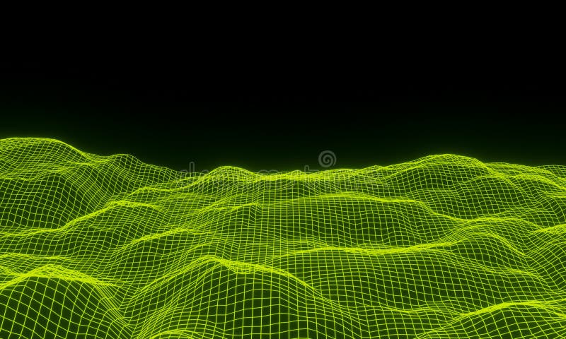 3D Abstract Grid Neon Topography. Gradient Green Mesh Terrain Stock ...