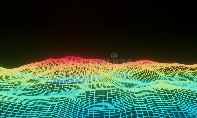 3D Abstract Grid Topography. Gradient Mesh Terrain Stock Illustration ...