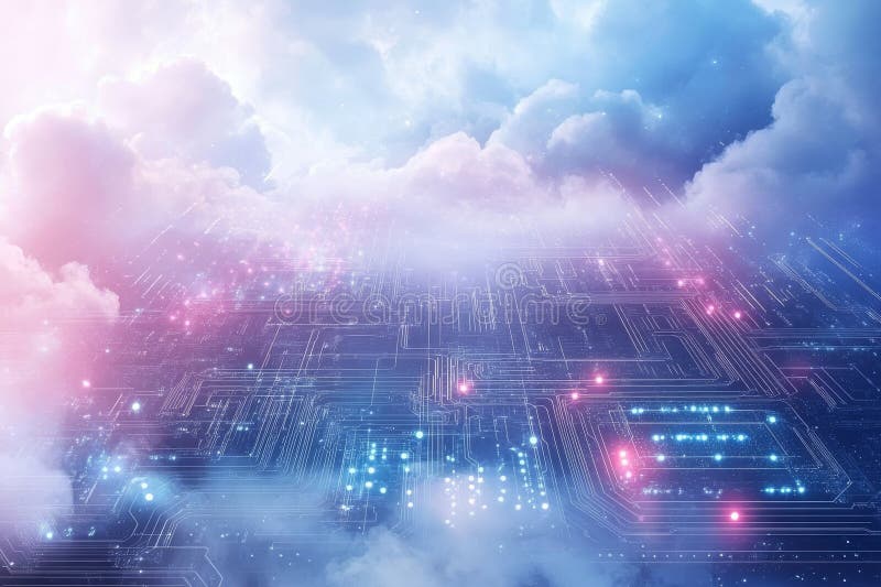 A 3D Abstract Illustration of a Cloud Computing Network, Featuring Blue Lines and Nodes on a ...