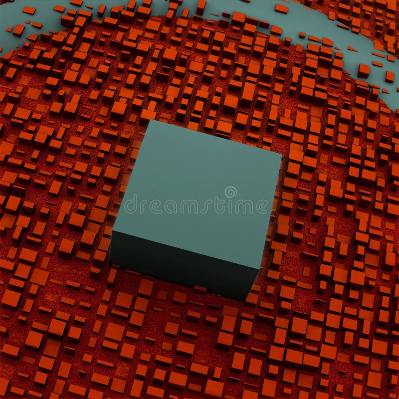 3d Abstract Image of One Big Cube and Small Cubes Pattern. Perspective ...