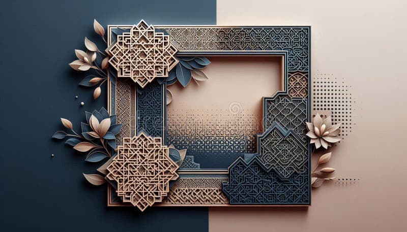 3D Abstract with Islamic Patterns, Halftone, and Nature Elements for a ...