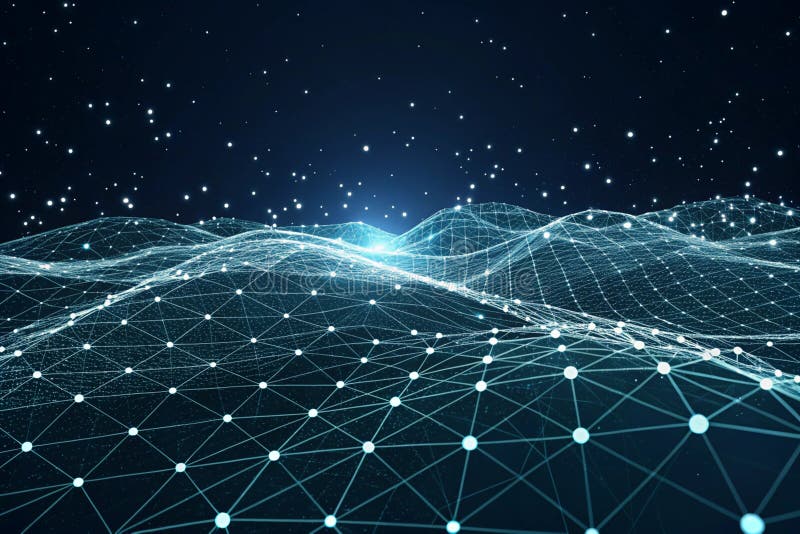 3D Abstract Landscape with Connections Dots and Lines Stock ...
