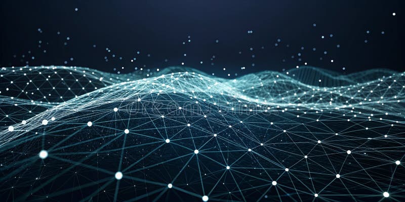 3D Abstract Landscape with Connections Dots and Lines Stock ...