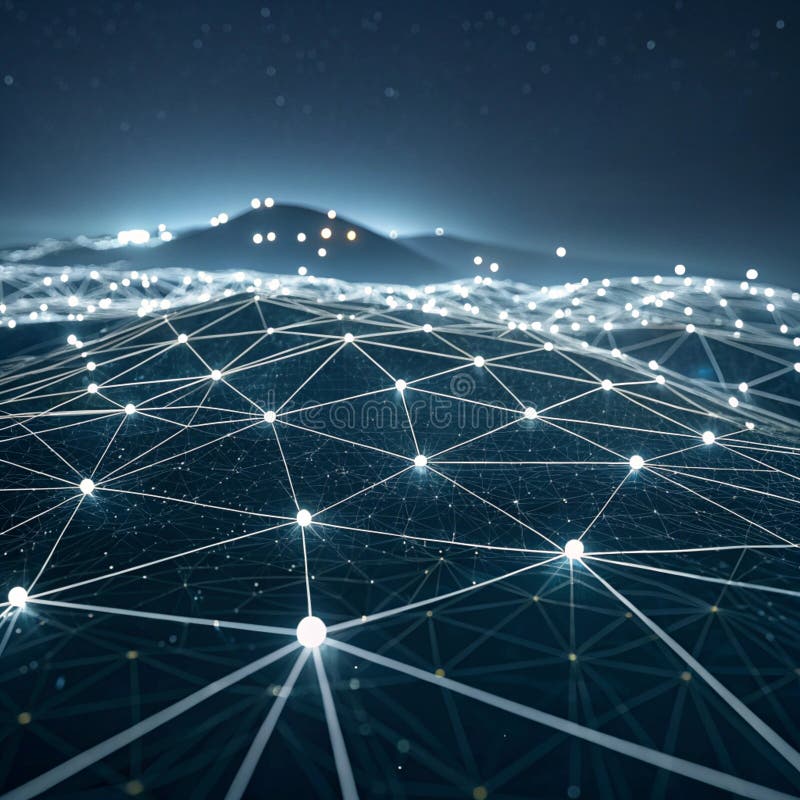 3D Abstract Landscape with Connections Dots and Lines Stock ...