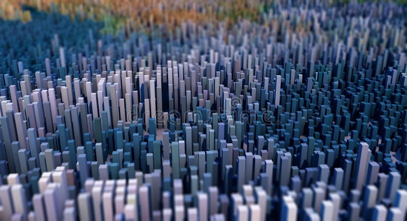 3D Abstract Landscape of Cubes with Depth of Field Stock Illustration ...