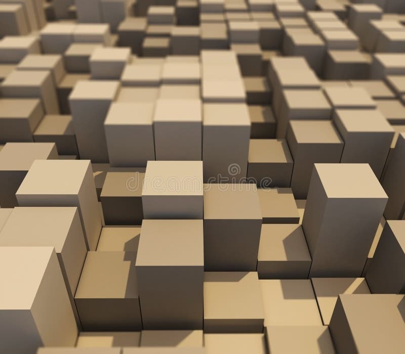 3D Abstract Landscape of Extruding Cubes with Shallow Depth of Field ...