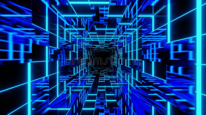 3d Abstract Loop Futuristic Square Glass Tunnel with Blue Neon Lights ...
