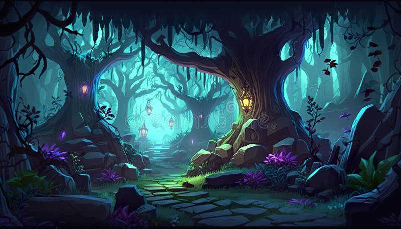 2D Abstract and Magical Enchanted Forest Background Environment for a ...