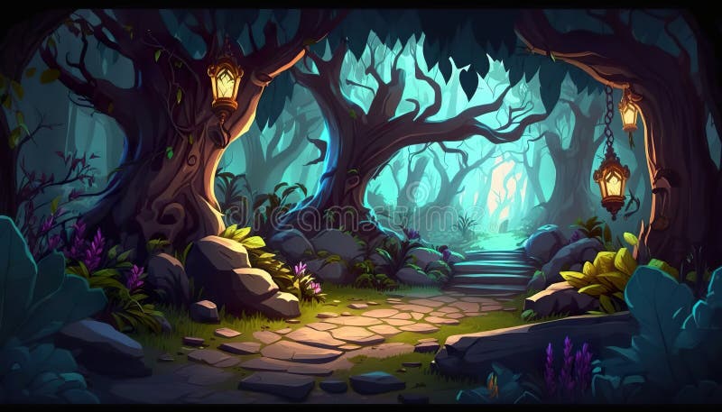 2D Abstract and Magical Enchanted Forest Background Environment for a ...