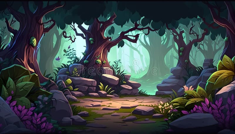 2D Abstract and Magical Enchanted Forest Background Environment for a ...
