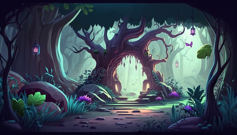 2D Abstract and Magical Enchanted Forest Background Environment for a ...