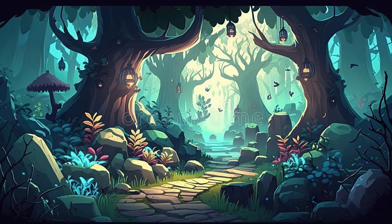 2D Abstract and Magical Enchanted Forest Background Environment for a ...