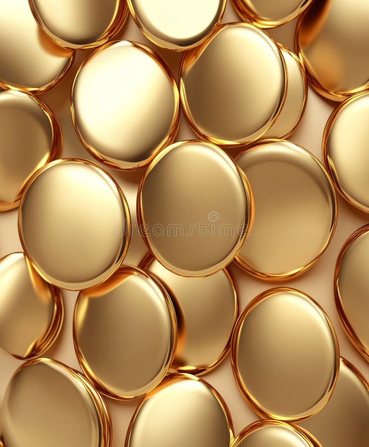 A 3D Abstract Mural Featuring Overlapping Gold Circular Patterns with a ...