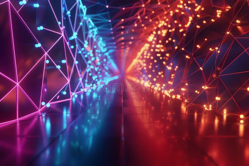 3d Abstract Neon Background, Geometric Background with Polygonal ...