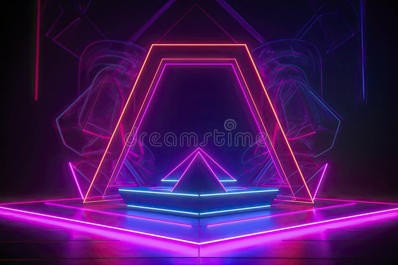 3d Abstract Neon Background, Geometric Background with Polygonal ...