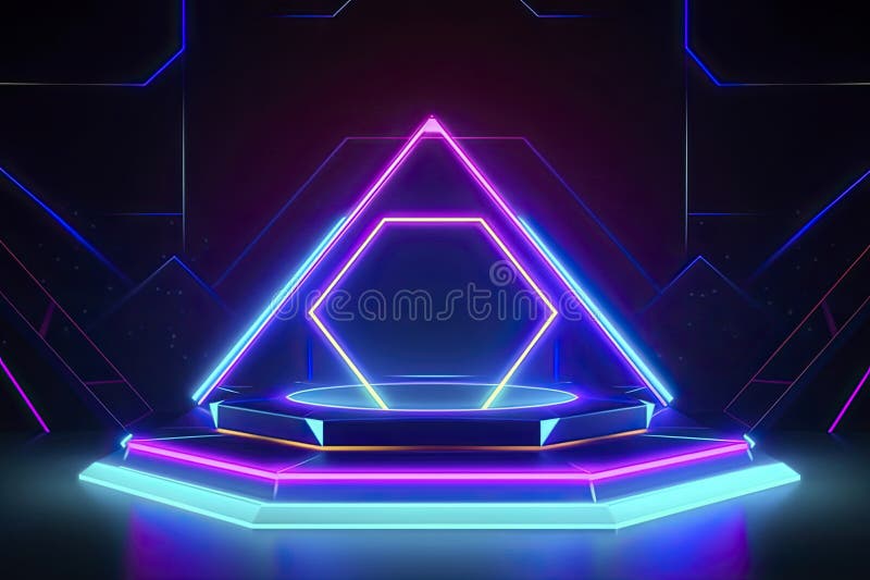 3d Abstract Neon Background, Geometric Background with Polygonal ...