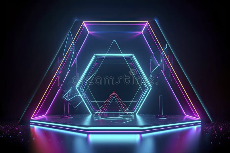 3d Abstract Neon Background, Geometric Background with Polygonal ...