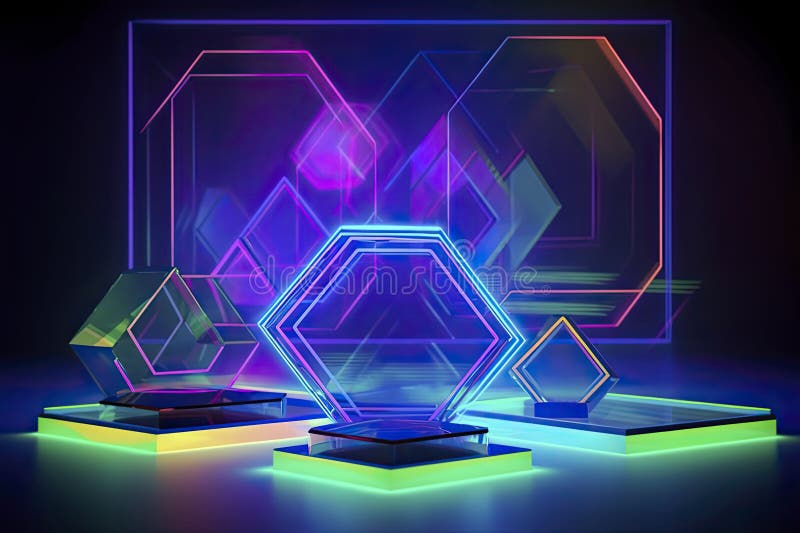 3d Abstract Neon Background, Geometric Background with Polygonal ...