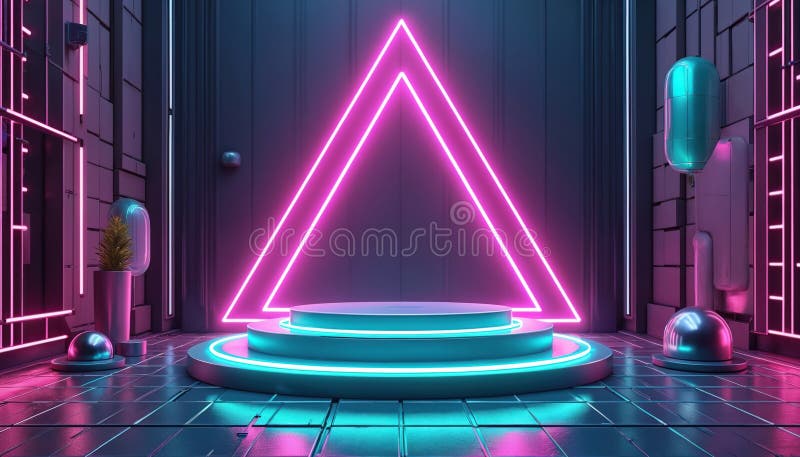 3d Abstract Neon Background with Geometric Structure. Cyber Space ...