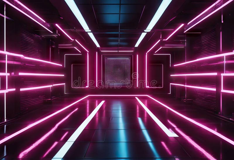 3d Abstract Neon Background Glowing Rectangular Frame in Cyber Space ...