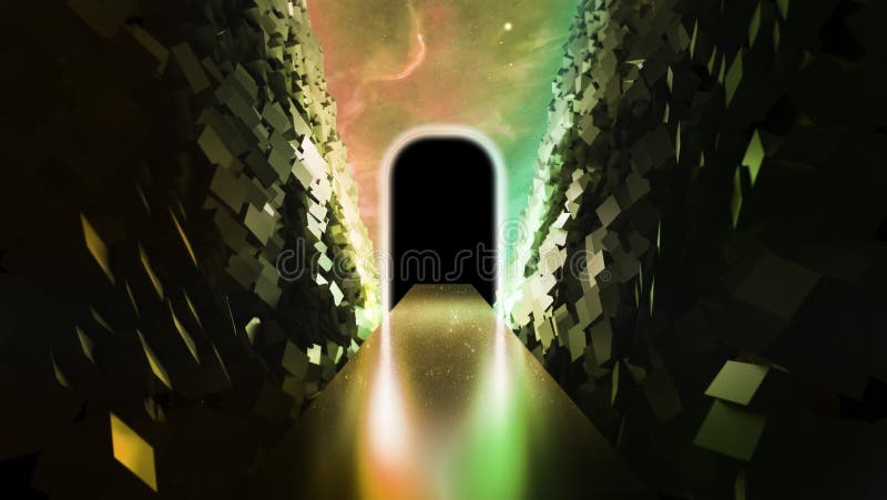 3d Abstract Neon Background Glowing Rectangular Portal in Cyber Space ...