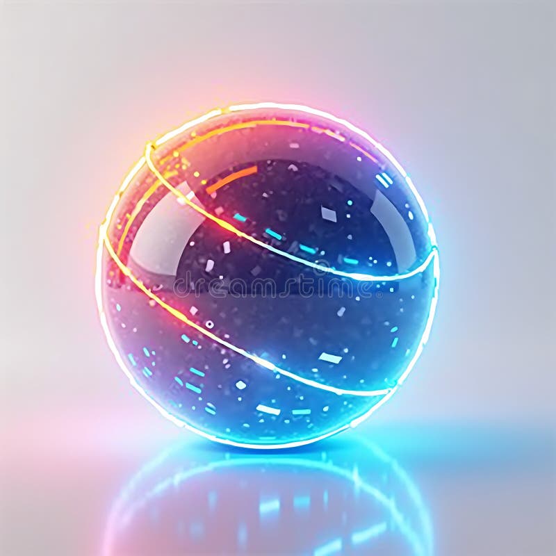 3D Abstract Neon Glowing Ball with Electric Lines Stock Illustration ...