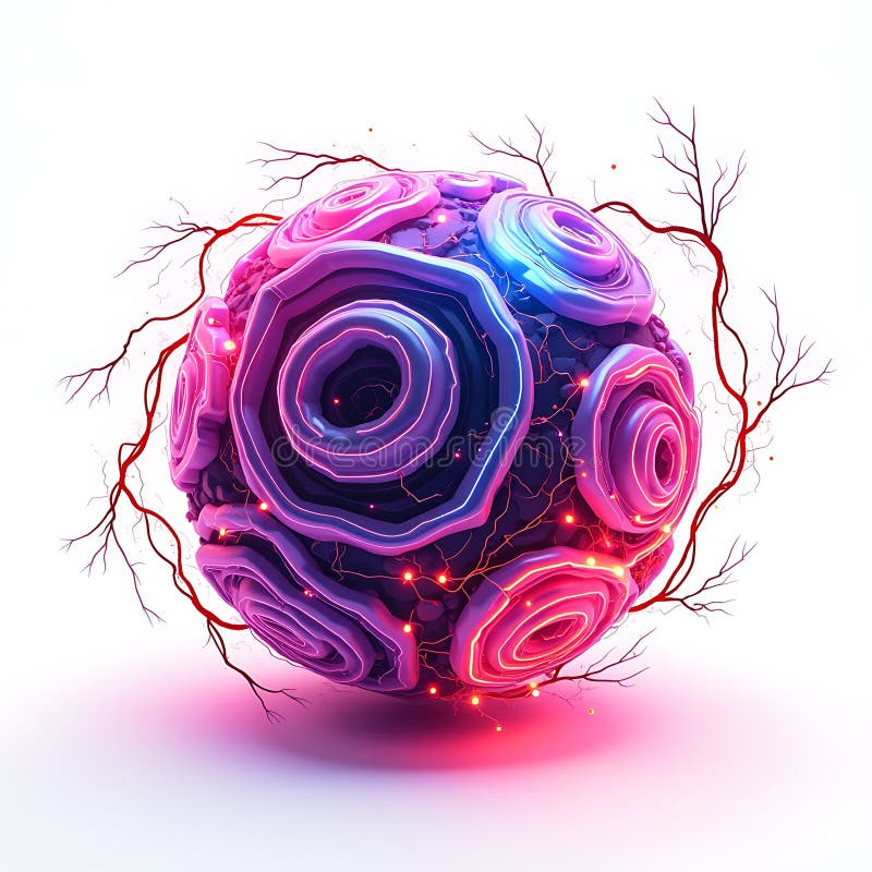 3D Abstract Neon Glowing Ball with Electric Lines Stock Illustration ...