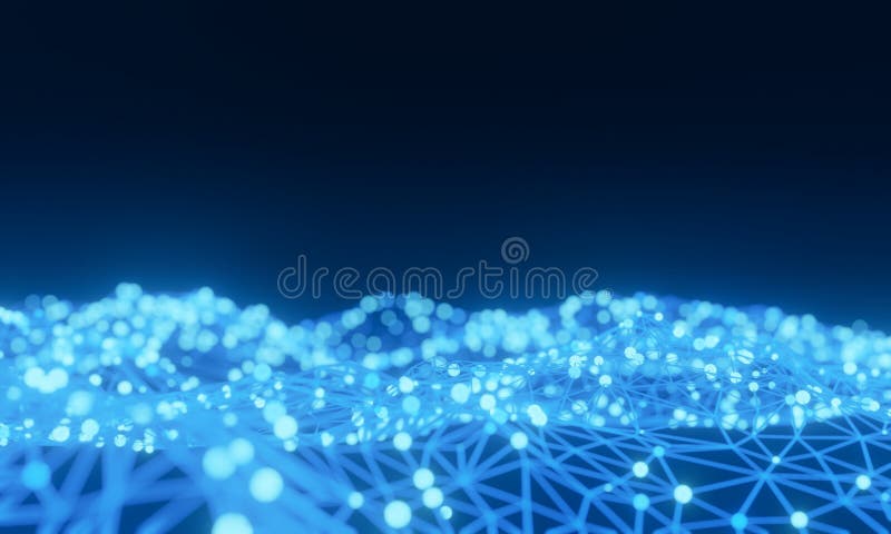 3D Abstract Network Data. Blurred Background. Blue Wireframe Stock ...