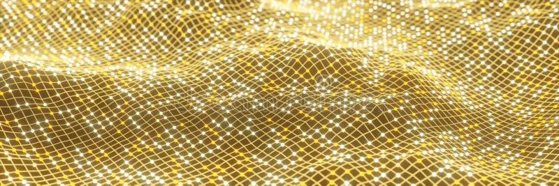 3D Abstract Network Data. Blurred Background. Yellow Grid Wireframe ...