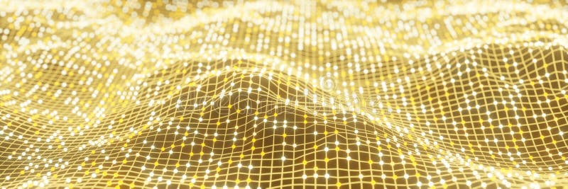 3D Abstract Network Data. Blurred Background. Yellow Grid Wireframe ...