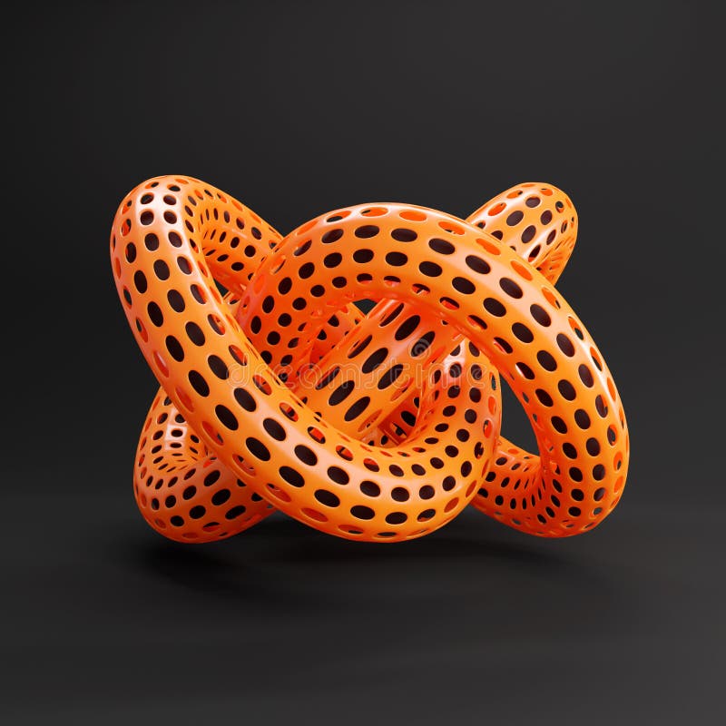 3d Abstract Orange Plastic Mathematical Torus Knot on Dark Background ...
