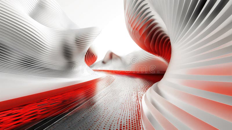 3D Abstract Perspective Line Shape, Red and Black on White Background ...