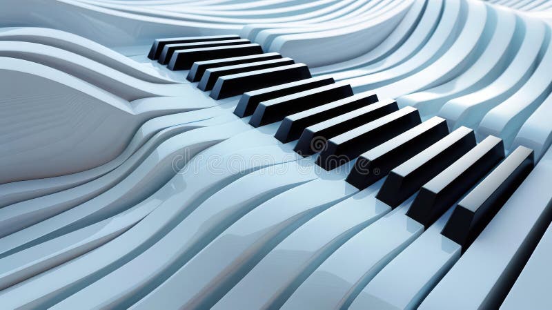 3D Abstract Piano Keys in a Wave Pattern, Representing Music and ...