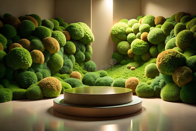 3D Abstract Platform with Moss Texture in Forest Green & Earthy Brown ...