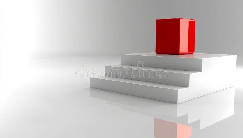 A 3D Abstract Rendering Features Stairs. White Steps Ascend, with a Red ...