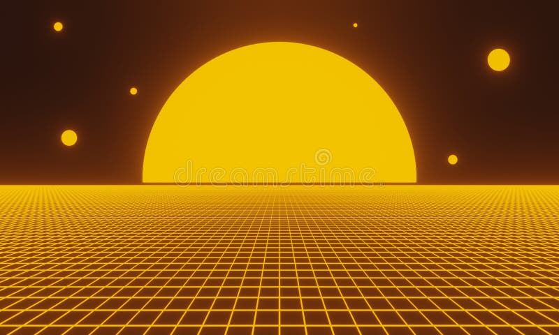 3D Abstract Retro Background. Yellow Grid Lines Stock Illustration ...