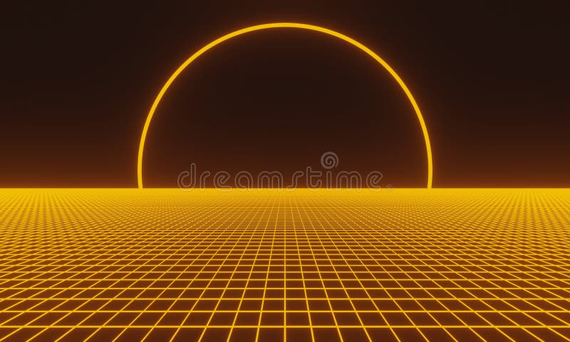 3D Abstract Retro Background. Yellow Grid Lines Stock Illustration ...