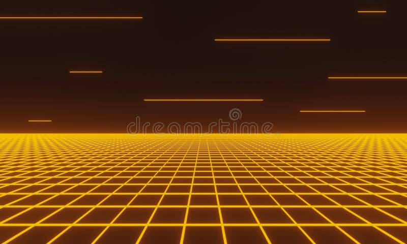 3D Abstract Retro Background. Yellow Grid Lines Stock Illustration ...