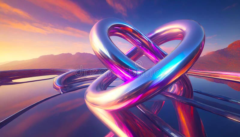 3d Abstract Shape Chrome Metal Render. Y2K Form Shiny Colorful Light ...