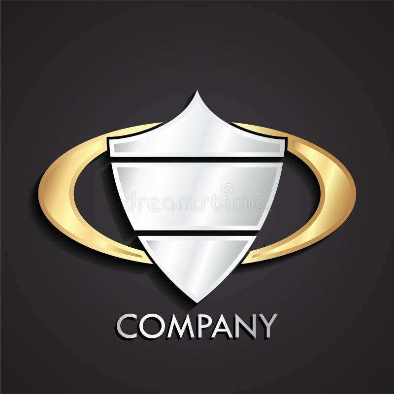 Shield Shape Gold Icon. Simple Flat Logo on Black Background. Symbol of ...