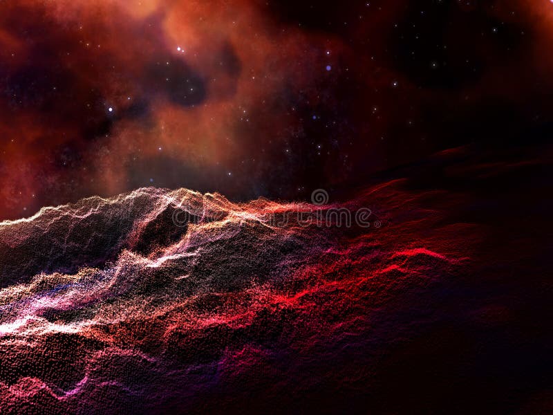 3D Abstract Space Background with Particle Landscape Stock Illustration ...