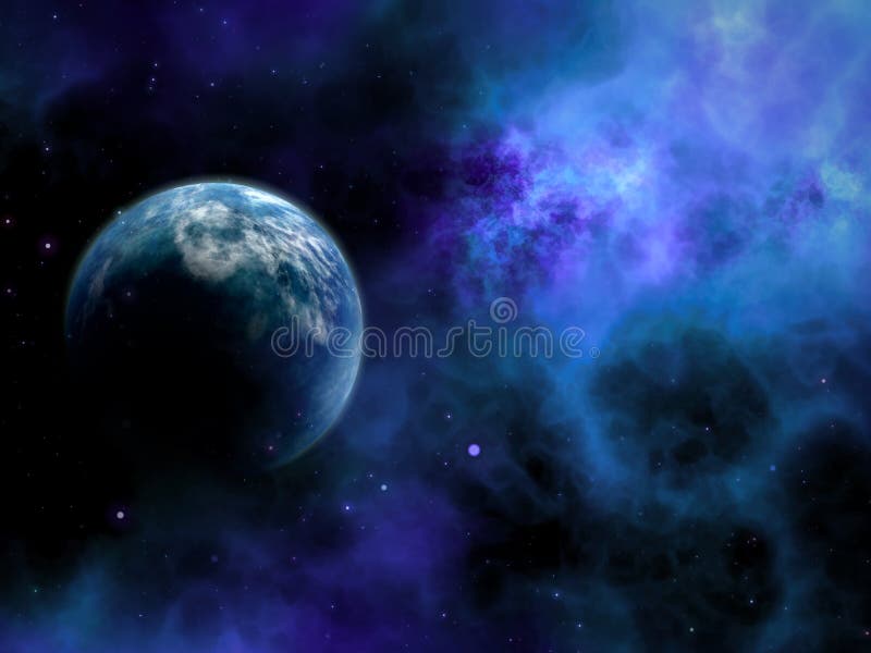 3D Abstract Space Scene with Fictional Planet Stock Illustration ...