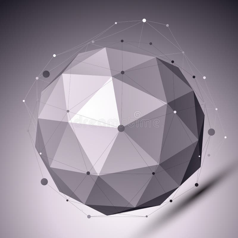 3D Abstract Spherical Object with Lines and Dots Over Dark Background ...
