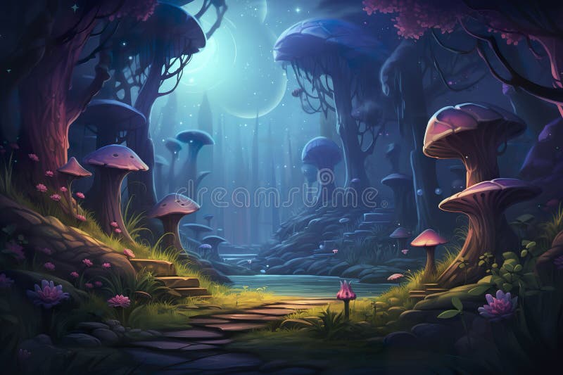 2D Abstract Starlit Forest Background Environment for Adventure or ...