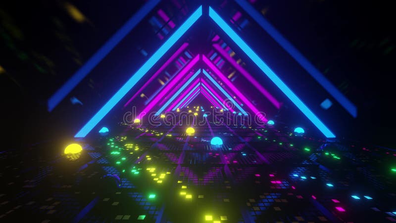 3D Abstract of a Triangle Shape Tunnel with Colorful Neon Lights ...