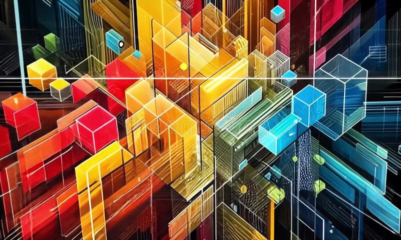 3D Abstract with Various and Beautiful Colored Lines and Boxes Stock ...