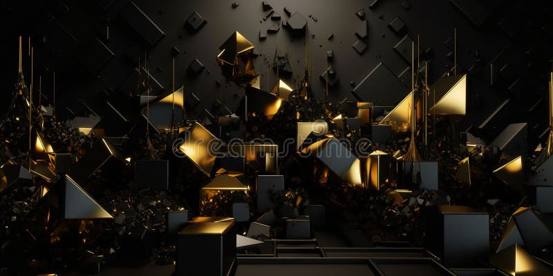 3D Abstract Wallpaper. Three-dimensional Dark Golden and Black ...