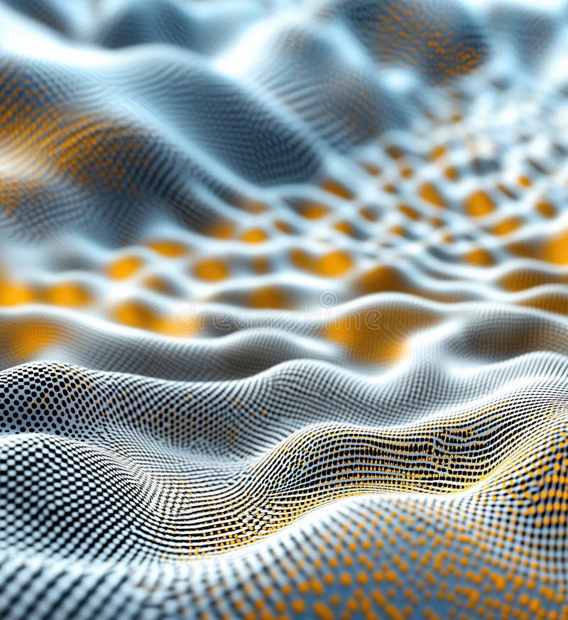 3D Abstract Wave Pattern with Blue and Orange Highlights, Digital Mesh ...
